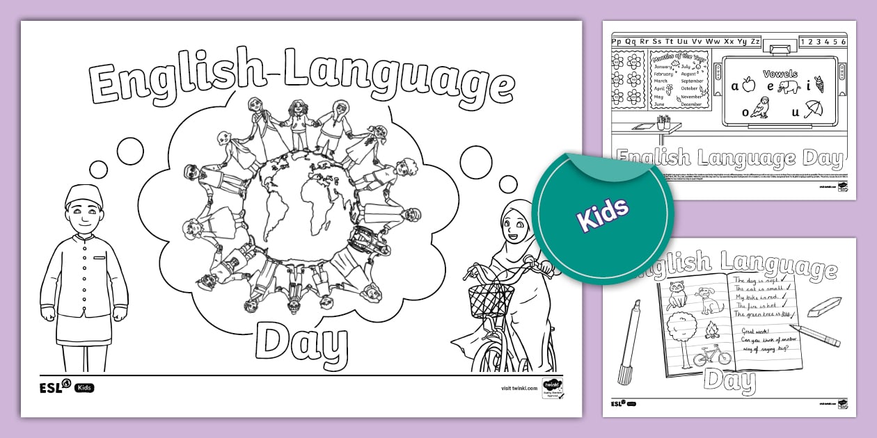 ESL English Language Day Colouring Sheets for Kids - Twinkl
