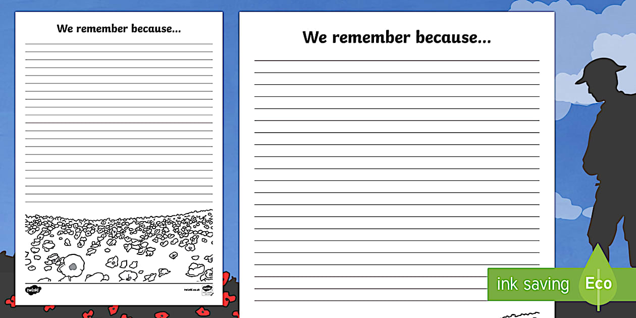 Remembrance Day - 'We Remember Because...' Writing Template