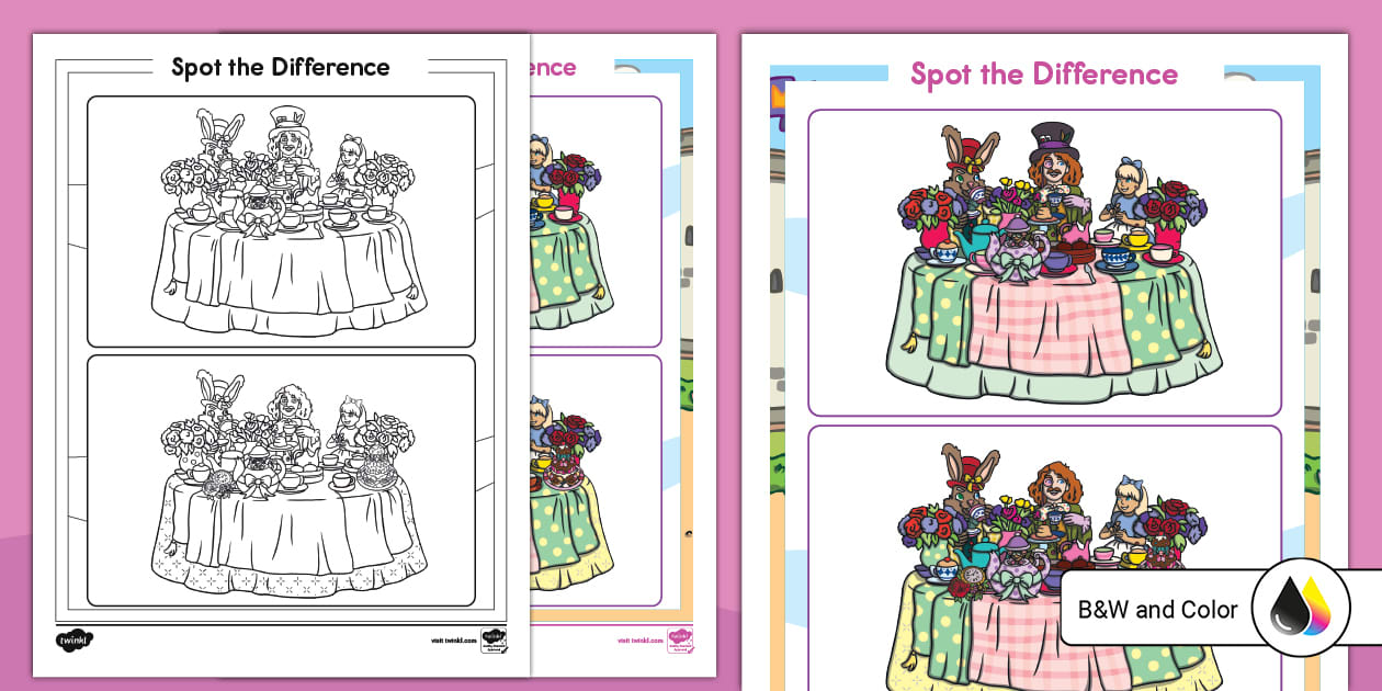 Alice in Wonderland Spot the Difference Activity - Twinkl