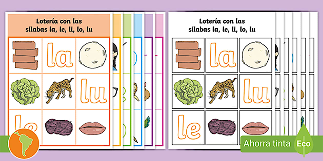 Lotería con las sílabas la, le, li, lo, lu