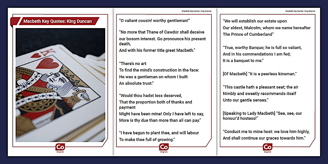 Macbeth Key Quotes: King Duncan (teacher made) - Twinkl