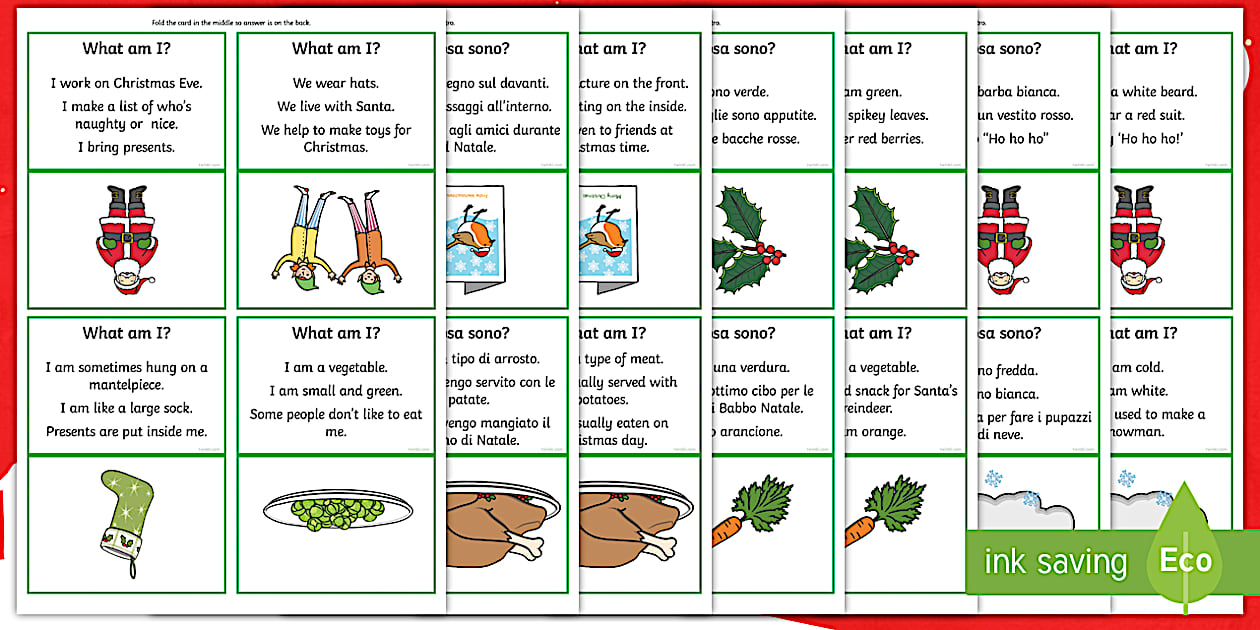 What am I? Christmas Guessing Game English/Italian - Twinkl