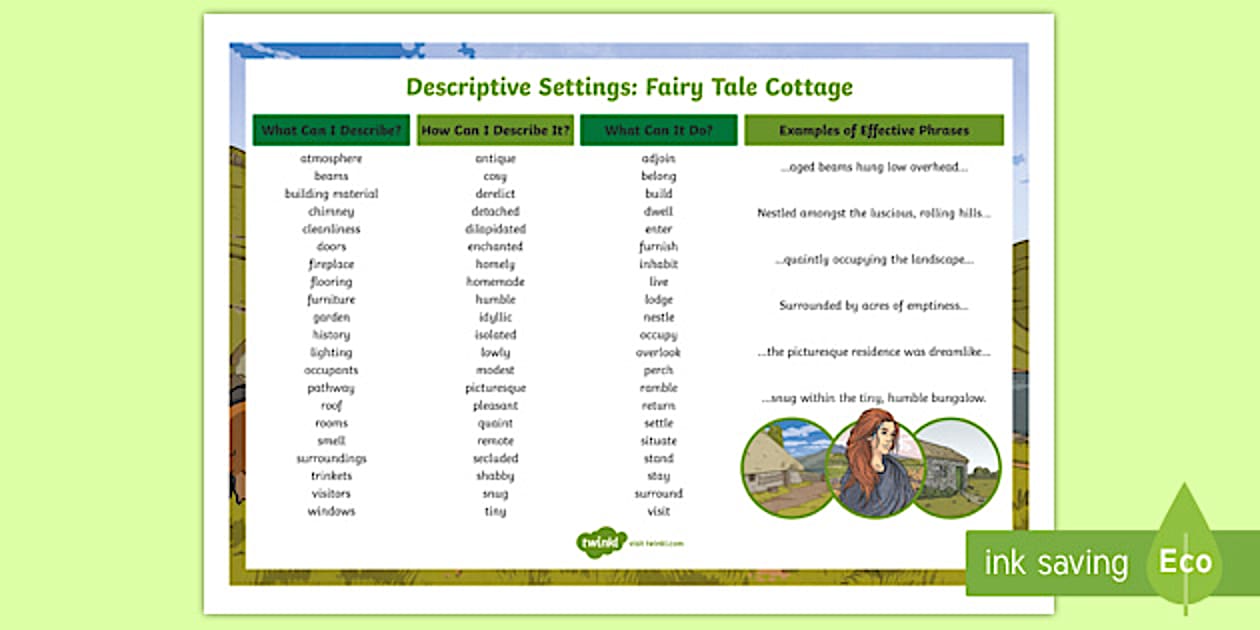 KS2 Descriptive Setting Word Mat: Fairy Tale Cottage