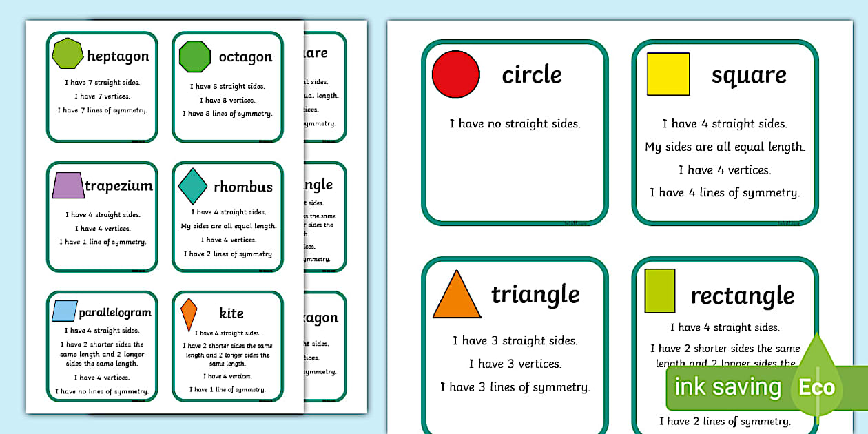 Editable 2D Shape Properties Word Cards (Lehrer gemacht)