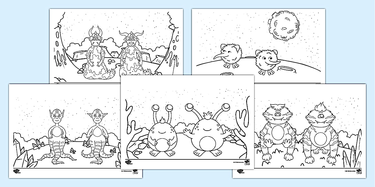 Galaxy and Alien Colouring Pages (teacher made) - Twinkl