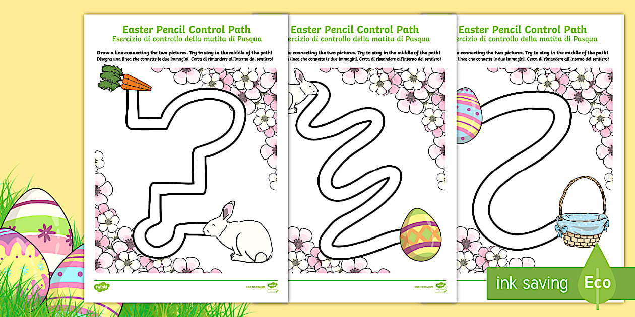 Easter Hunt Pencil Control Path Worksheet / Worksheet - English / Italian