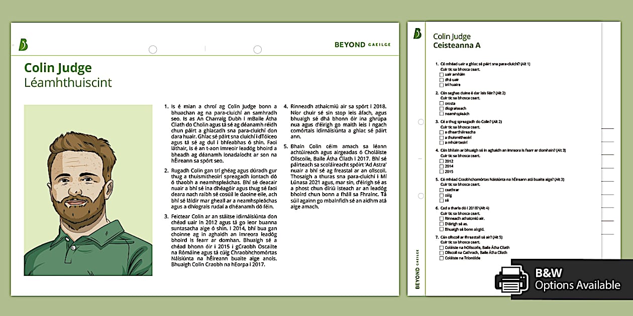 Colin Judge Léamhthuiscint Difreáilte (Teacher-Made)