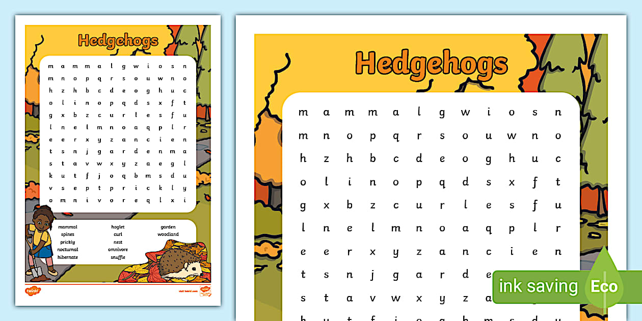 Hedgehog Word Search - KS1 - Animals (teacher made) - Twinkl