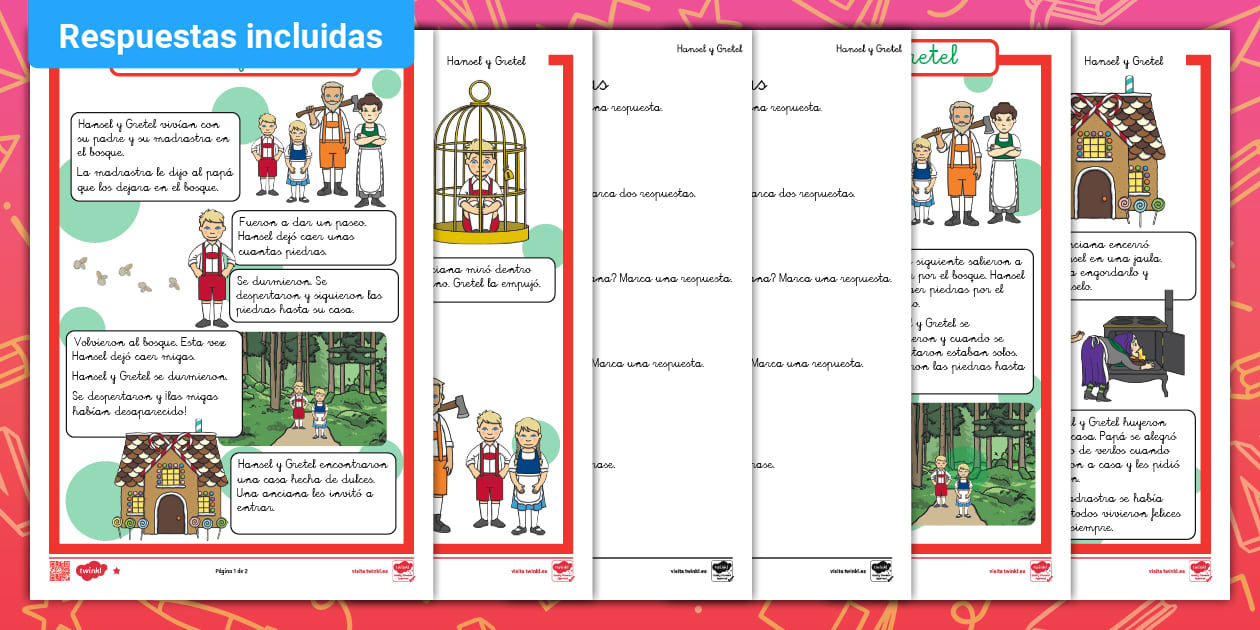 Comprensión lectora por niveles: Hansel y Gretel - Twinkl