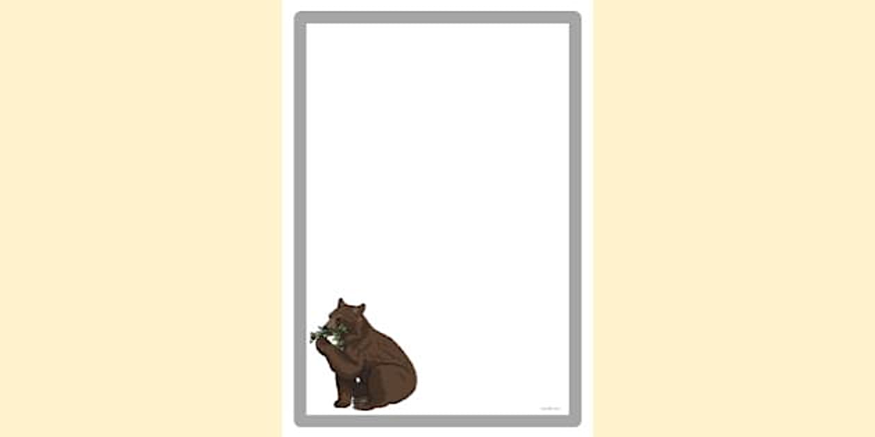Simple Blank Bear Eating Berries | Page Borders | Twinkl