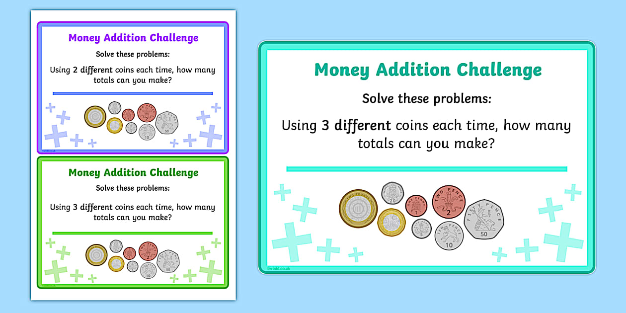 Adding Coins Maths Challenge Cards - Twinkl