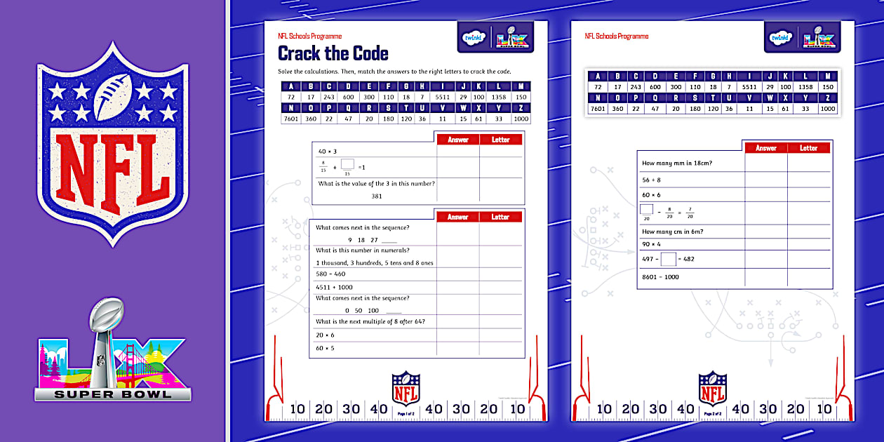 👉 NFL - Super Bowl - Crack the Code Activity [Ages 7-9]