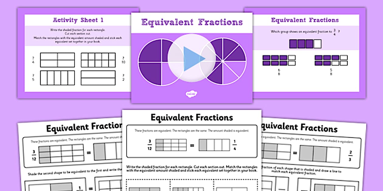 Grade 3-Equivalent Fractions PowerPoint with Worksheets - fraction