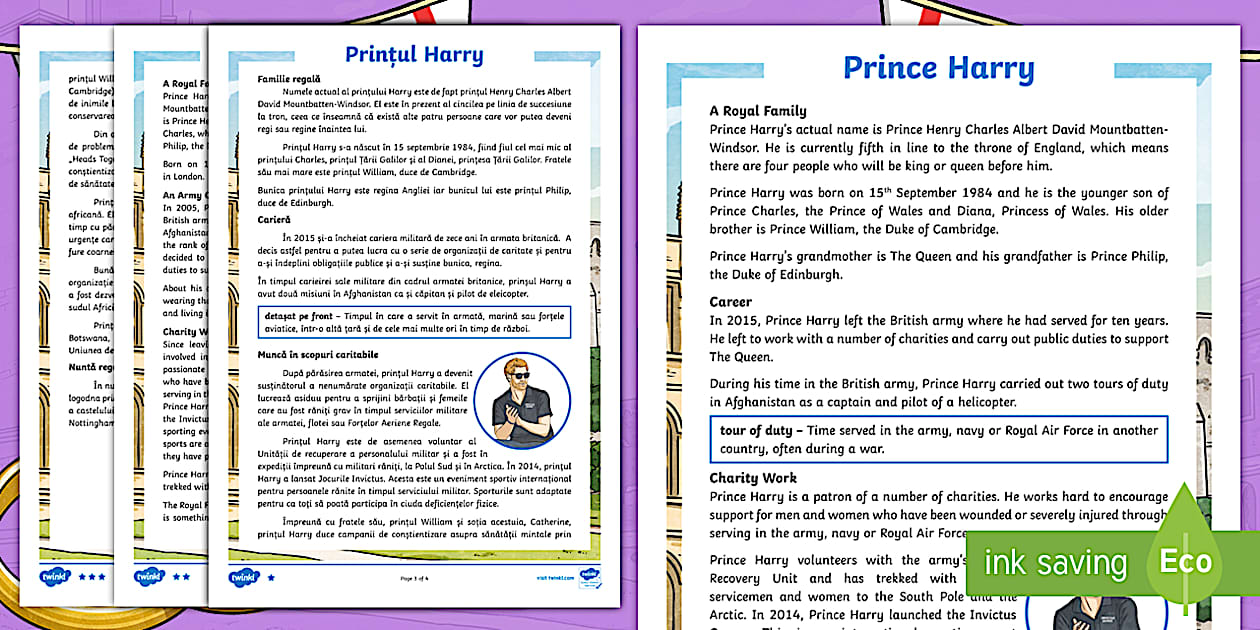 Lower Ability LKS2 Prince Harry Differentiated Fact File English/Romanian