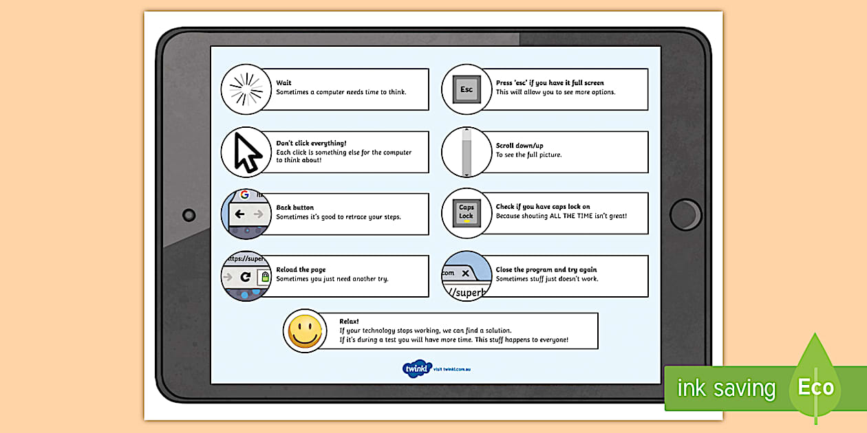 Naplan Tech Poster – Solve Tech Issues – Tips For Children