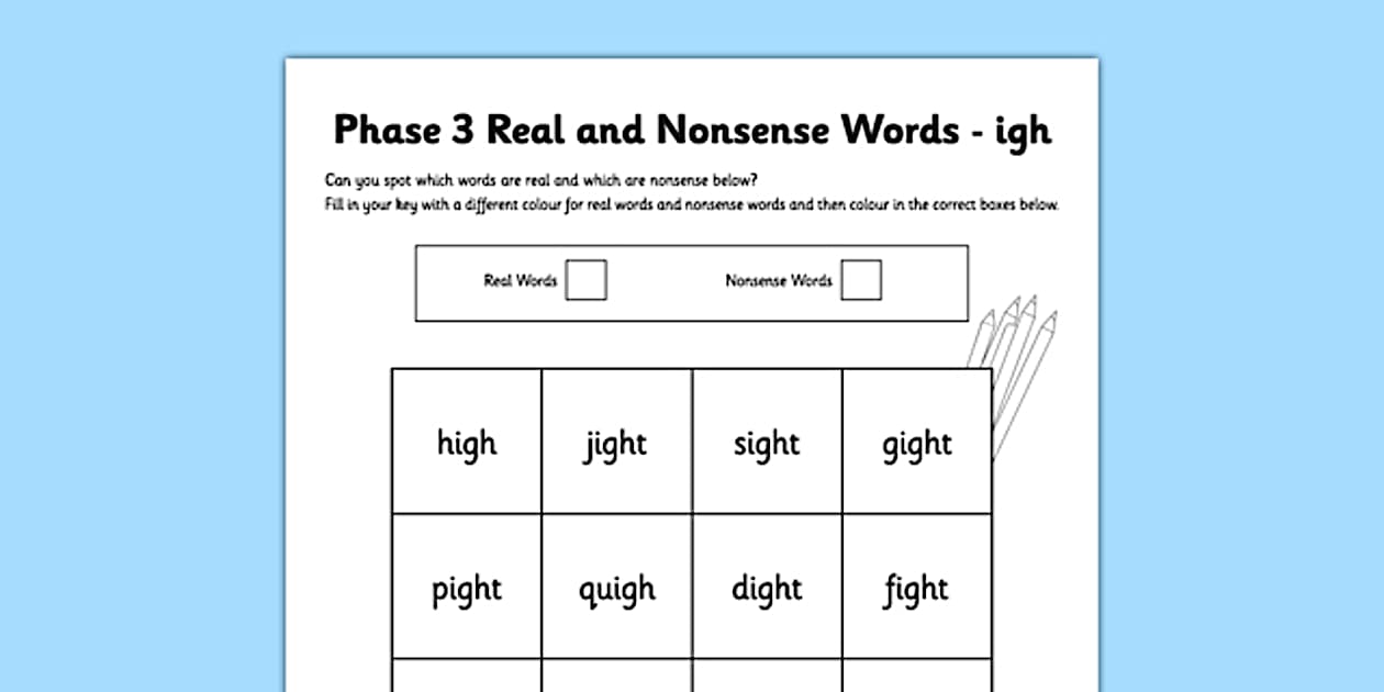 Editable Phase 3 igh Colour by Phoneme Real and Nonsense Words Worksheet