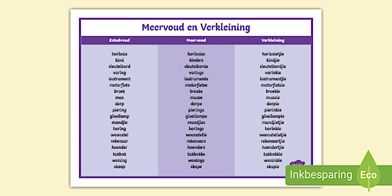 Meervoud en Verkleining Vertoon Plakkaat | Twinkl ZA