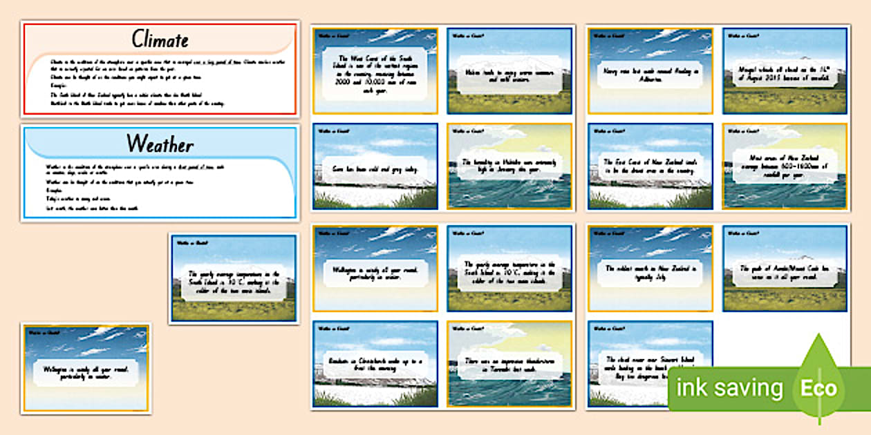 Weather and Climate in New Zealand Sorting Cards