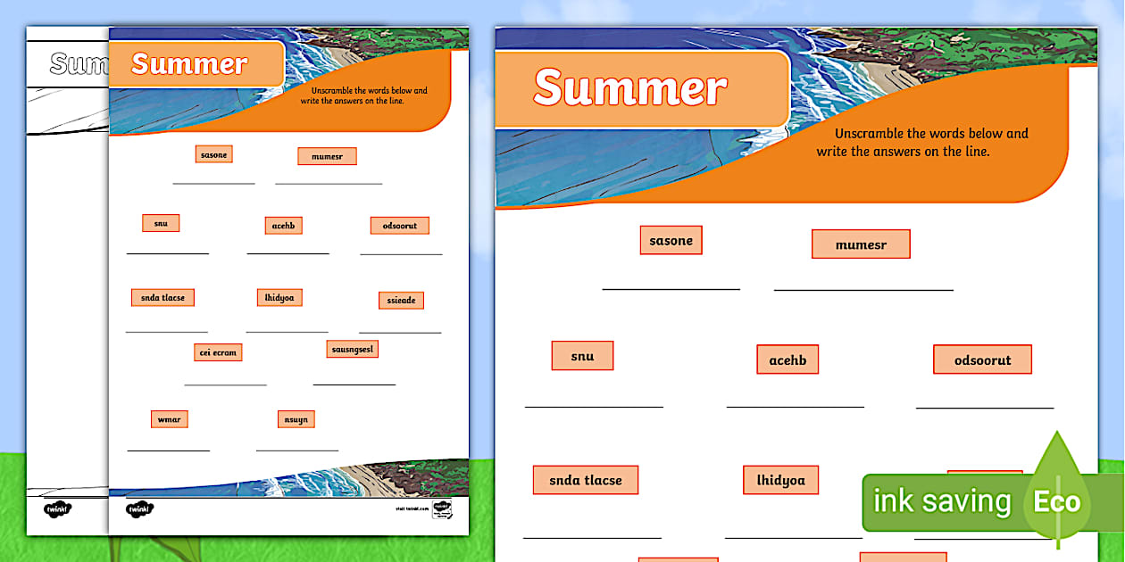Summer Word Scramble Worksheet - CfE Resources - Twinkl