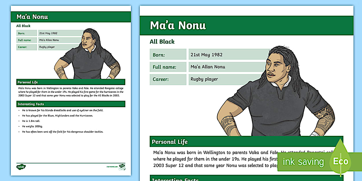 Black and White Ma'a Nonu Fact Sheet (teacher made) - Twinkl