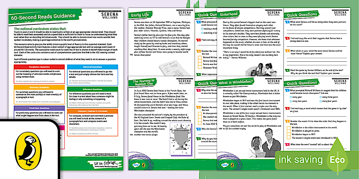 FREE! - Serena Williams Reading Activity Pack | Puffin | Twinkl