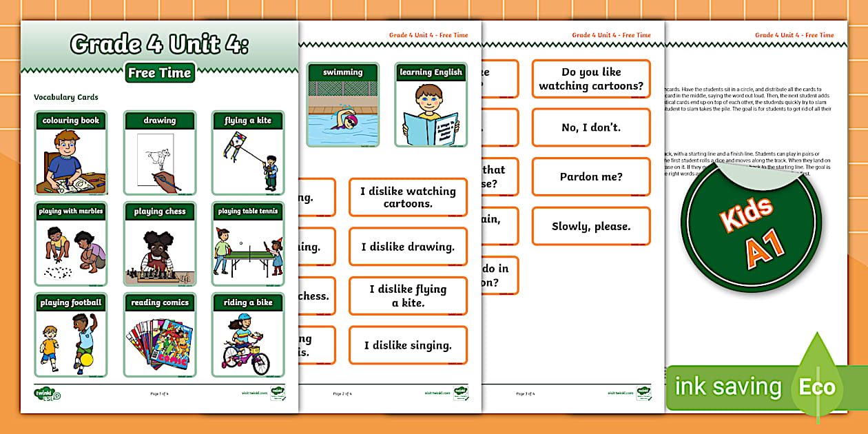 Turkey Curriculum English Vocabulary Cards: Grade 4 Unit 4