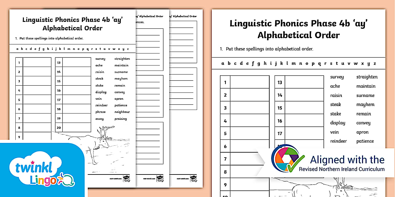 Linguistic Phonics Phase 4b 'ay' Alphabetical Order