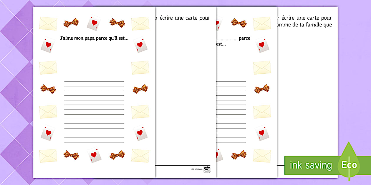 Black and White Father's Day Border Worksheets French