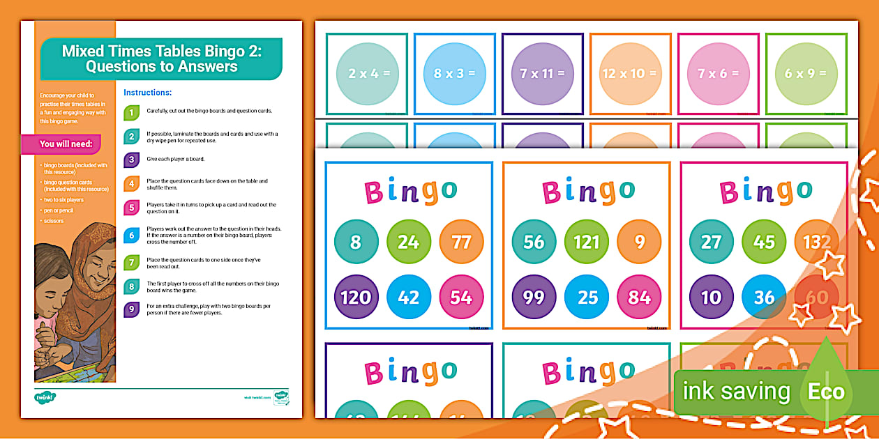 Mixed Times Tables Bingo KS2: Questions to Answers - Twinkl