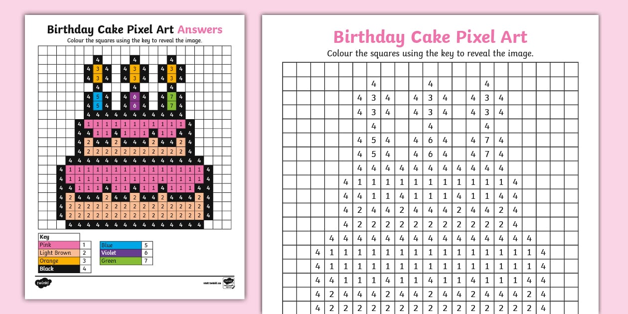 Birthday Cake Pixel Art Template (teacher made) - Twinkl