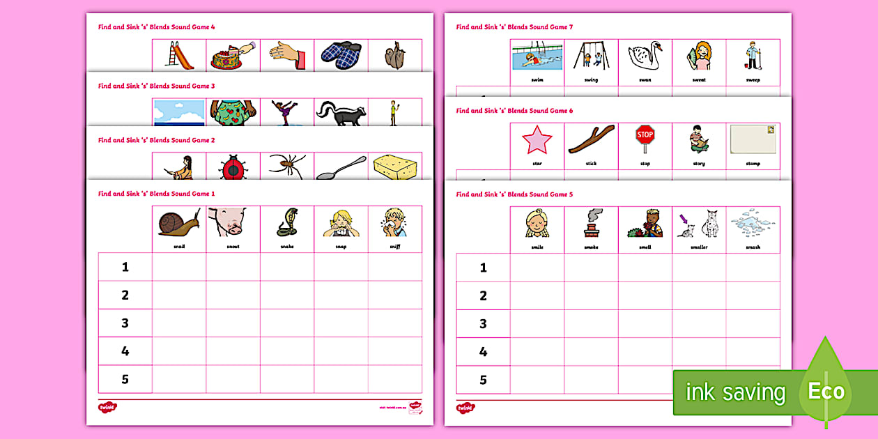 SA Find and Sink /s/ Blends Sound Game - Twinkl