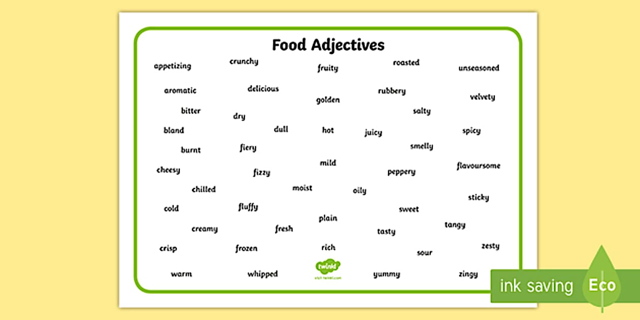 Food Adjectives Word Mat (teacher made) - Twinkl