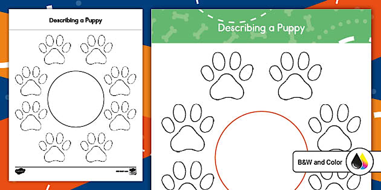 Adjectives for Puppy | Word Mat Worksheet Resoource | Twinkl