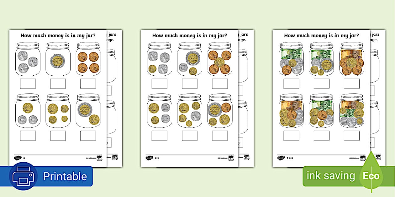 How Much Money Is In My Jar? | Money Jar Worksheets - Twinkl