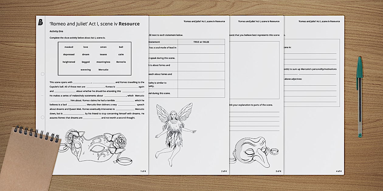 'Romeo and Juliet' Act I, scene iv Resource (teacher made)