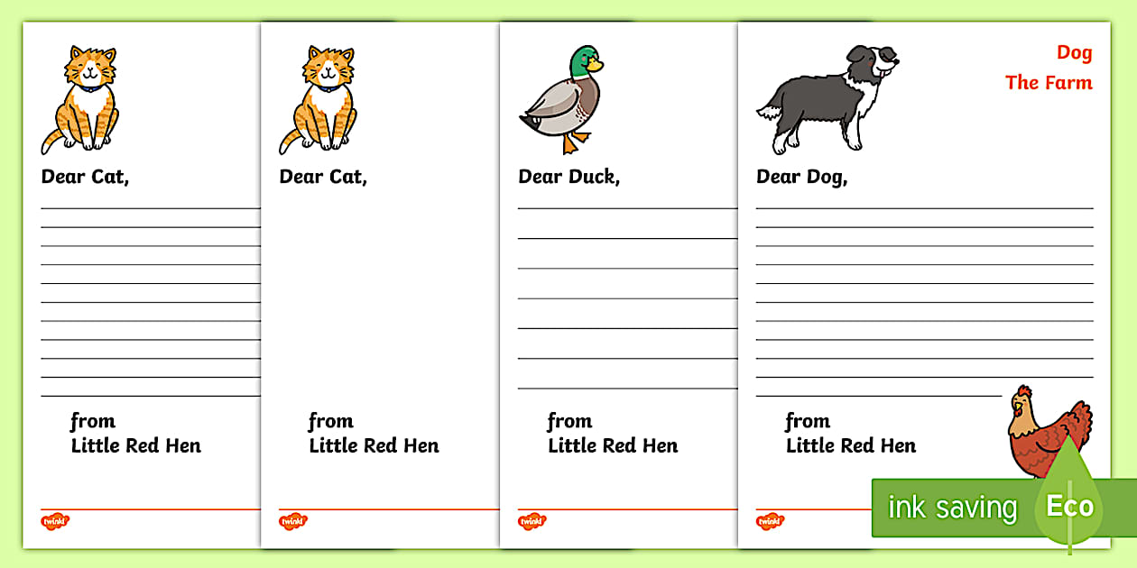 Editable Little Red Hen Letter from Hen Writing Template