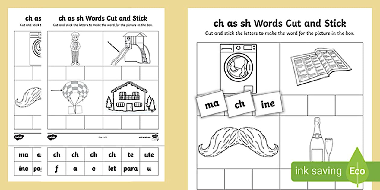 'ch' as 'sh' Cut and Stick Worksheet (teacher made) - Twinkl