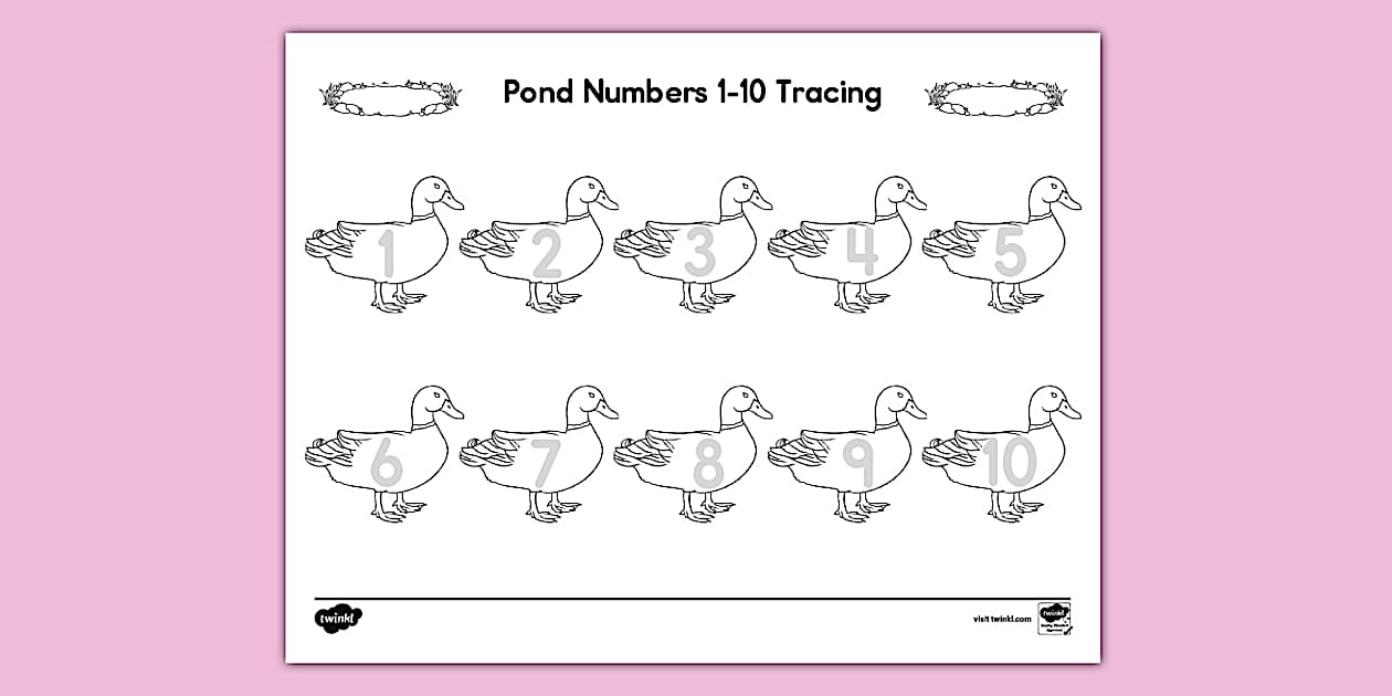 Pond Numbers 1-10 Tracing Worksheet / Worksheet - - Twinkl