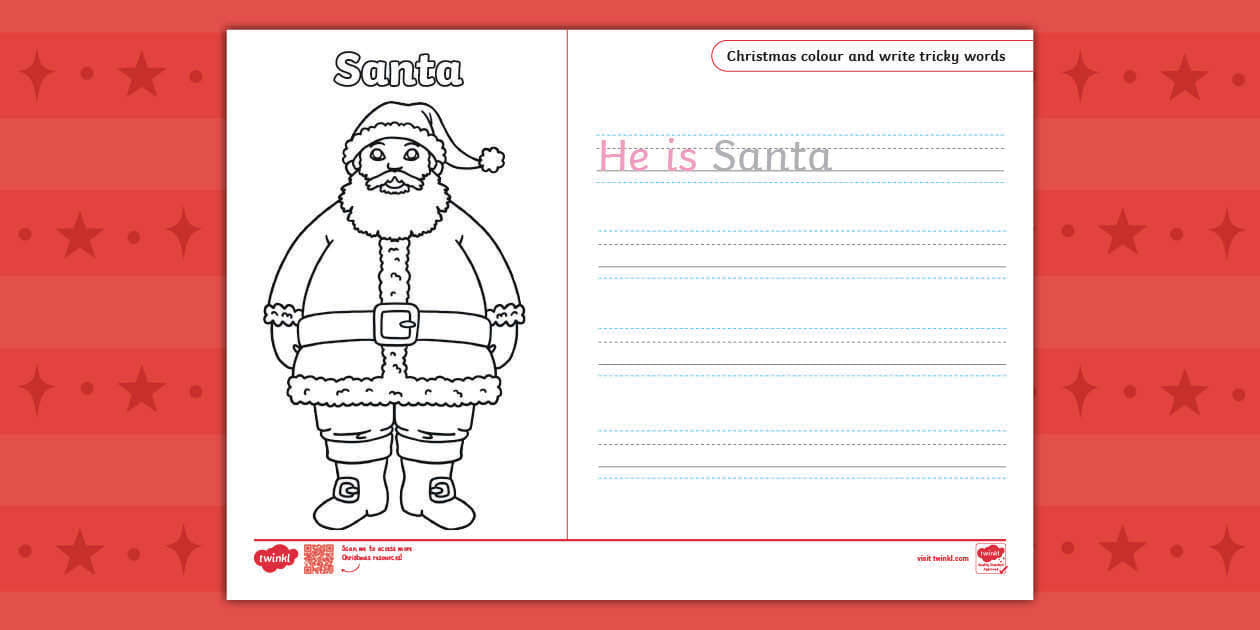 Christmas Santa Colour and Write Tricky Words (teacher made)