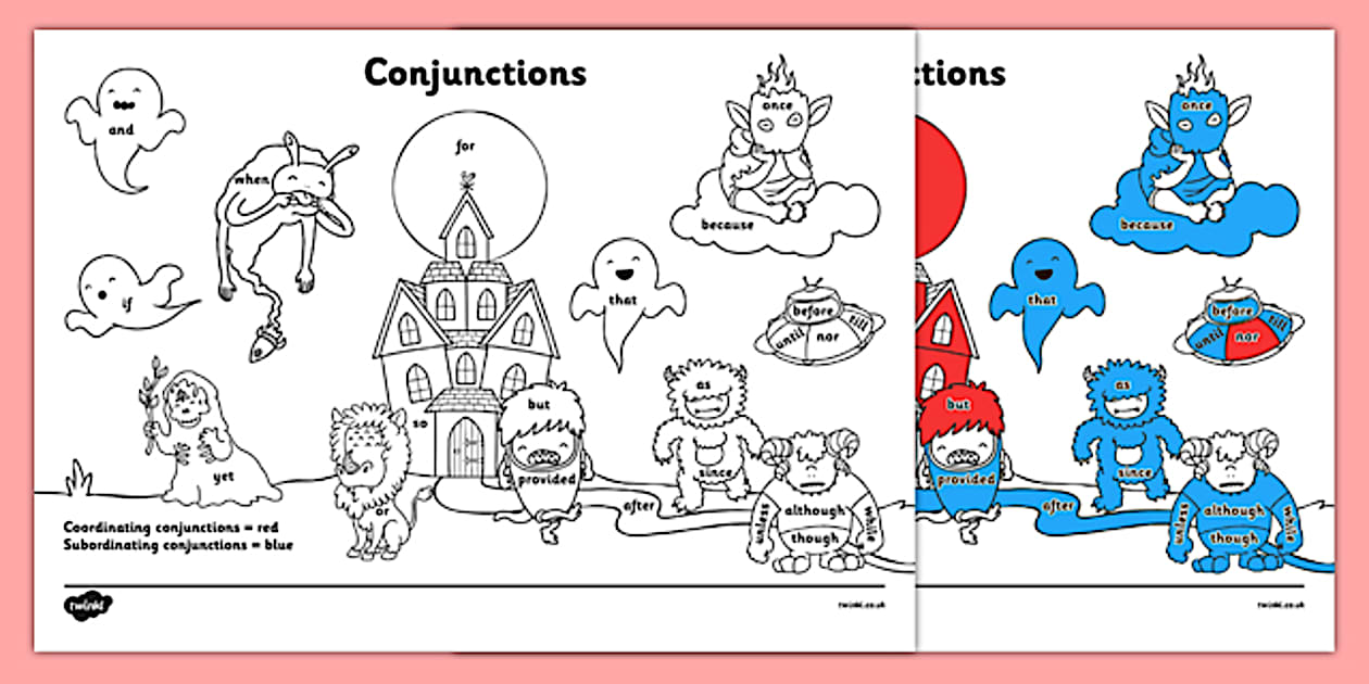Conjunctions Colouring Sheet (teacher made) - Twinkl