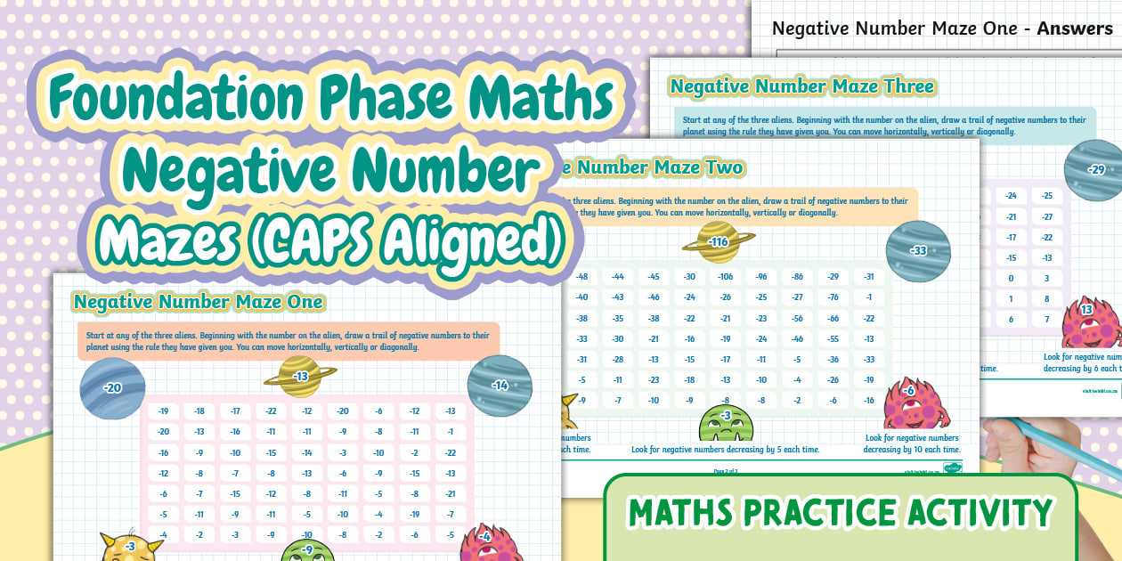 Foundation Phase Maths - Negative Number - Mazes