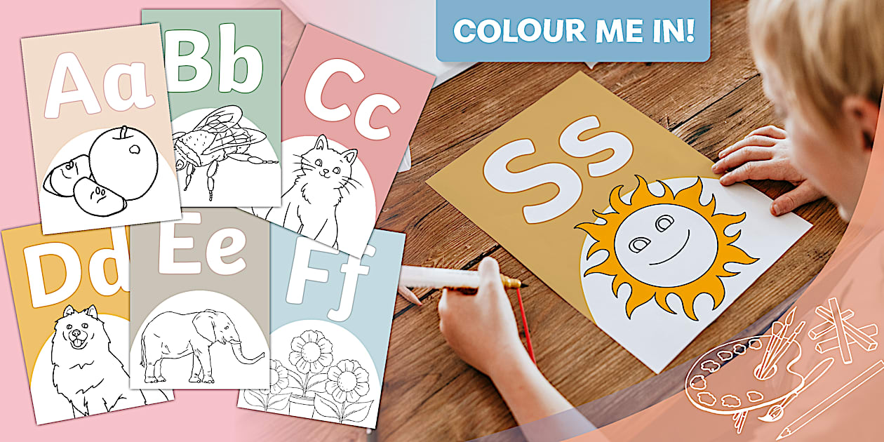 Upper and Lower Case Illustrated Alphabet Pastel Poster Pack