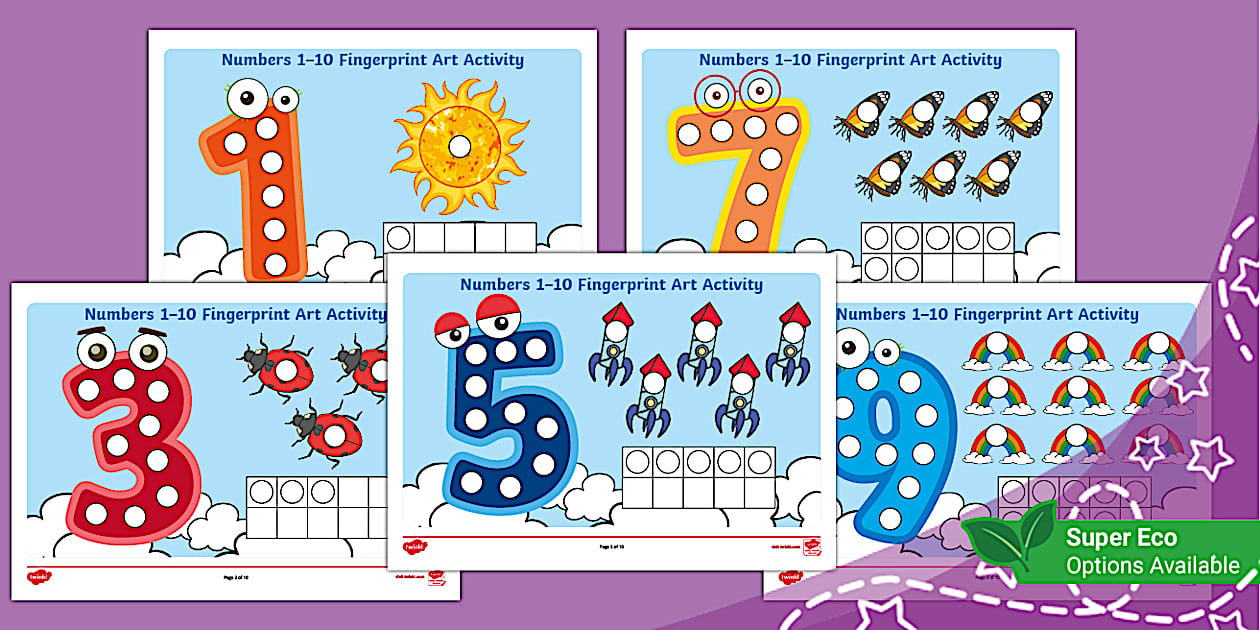 Numbers 0–10 Fingerprint Art Activity (teacher made)