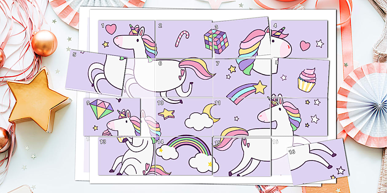Rainbow Unicorns - Sticker Puzzle (teacher made) - Twinkl