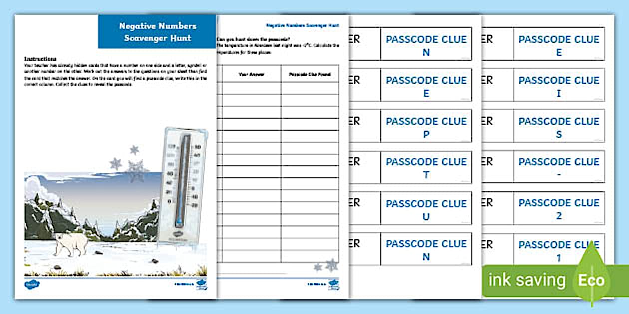 Negative Numbers Scavenger Hunt (Teacher-Made) - Twinkl