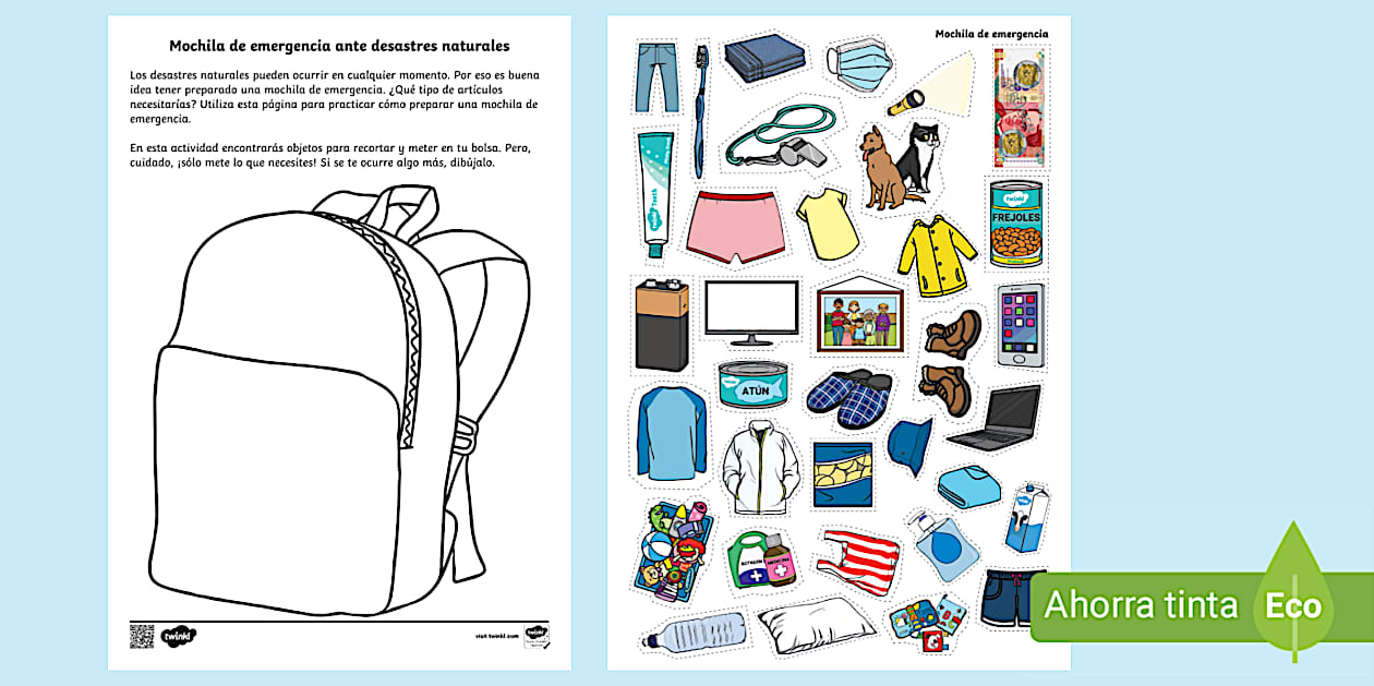 Ficha de actividad: Mochila de emergencia | Twinkl Perú