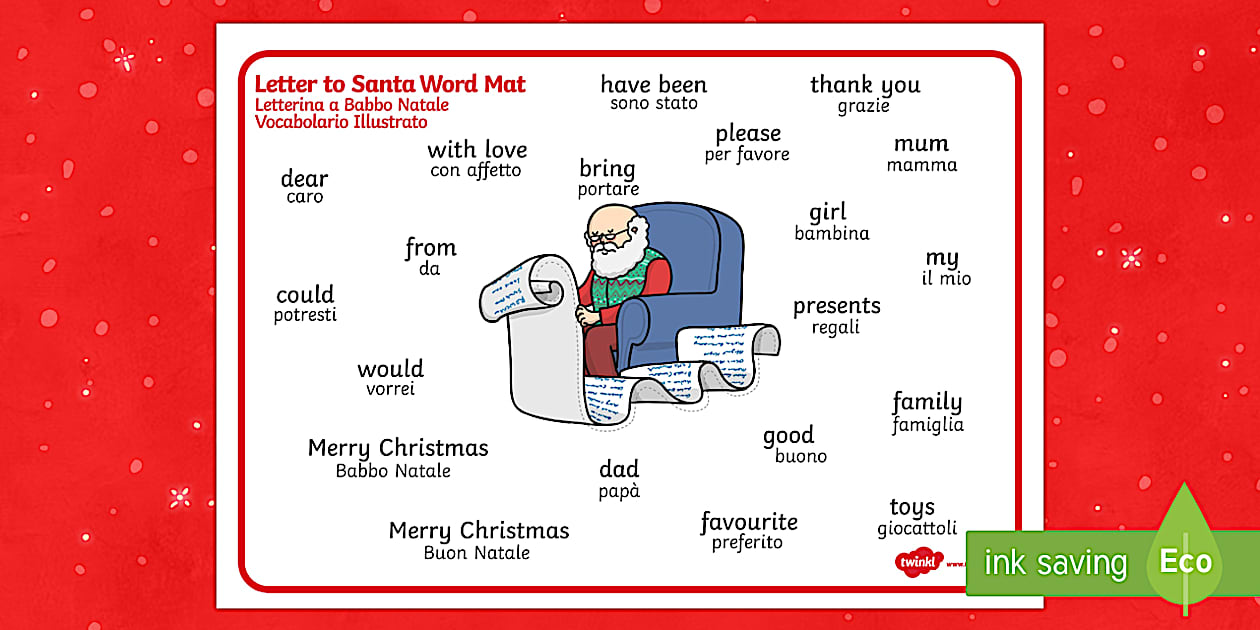 Letter to Santa Word Mat English/Italian - Letter to Santa Word Mat