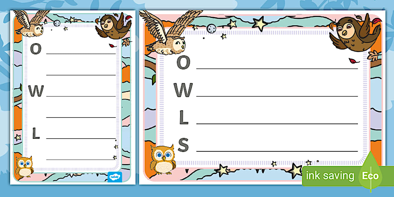 Owls Acrostic Poem Template (teacher made) - Twinkl