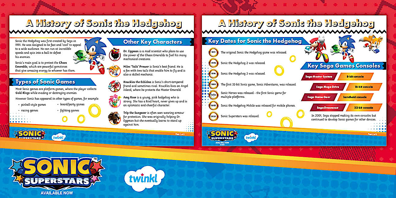 FREE! - History of Sonic the Hedgehog Fact File | SEGA | Twinkl