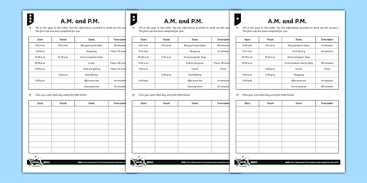 Telling the Time A.M. and P.M. Differentiated Worksheet